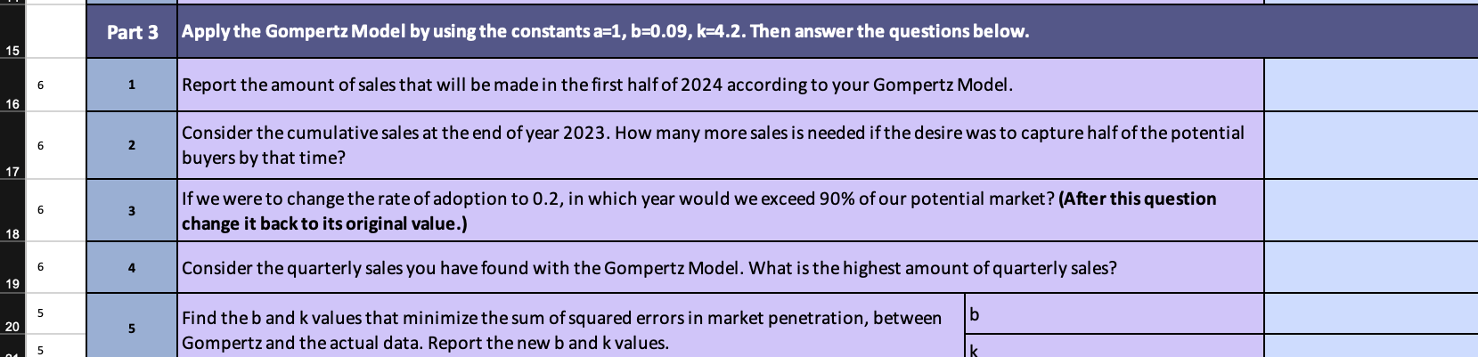 Solved Part 3 Apply the Gompertz Model by using the | Chegg.com