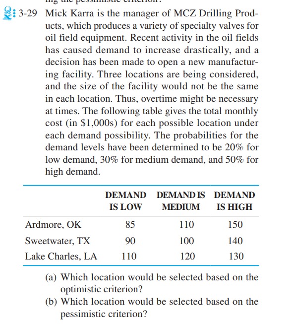 Solved 3-29 ﻿Mick Karra is the manager of MCZ Drilling | Chegg.com