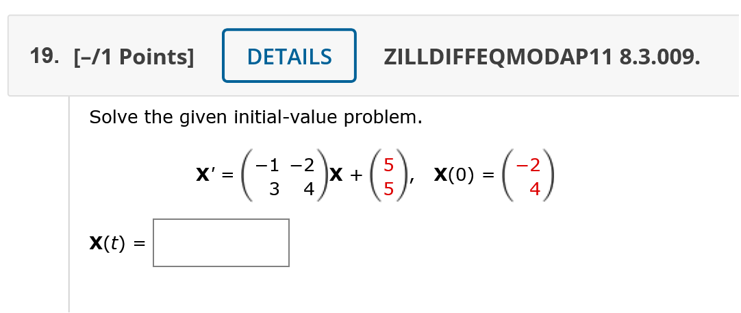Solved \\( \\begin{array}{lll}-/ 1 \\text { Points] } & | Chegg.com