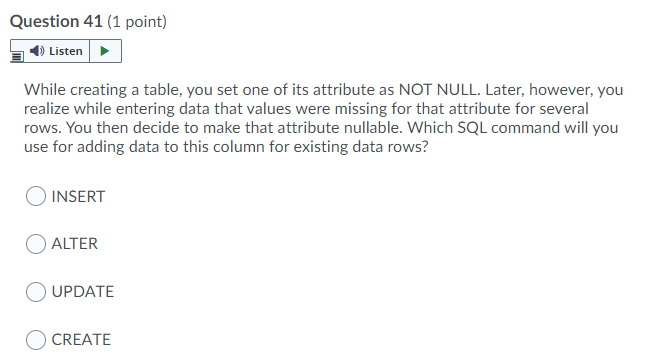 Solved Question 39 (1 point) Listen Subqueries can be used | Chegg.com