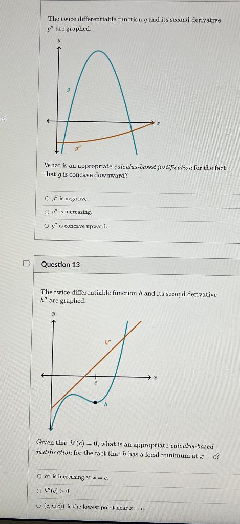 Solved The twice differentiable function g and its second | Chegg.com