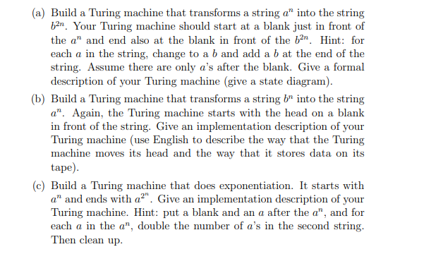 (a) Build a Turing machine that transforms a string a | Chegg.com