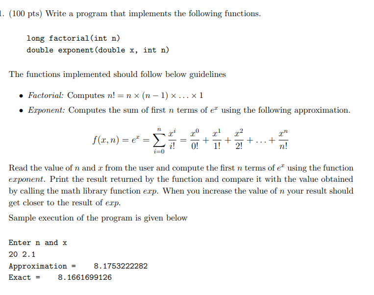 Solved 1. (100 pts) Write a program that implements the | Chegg.com