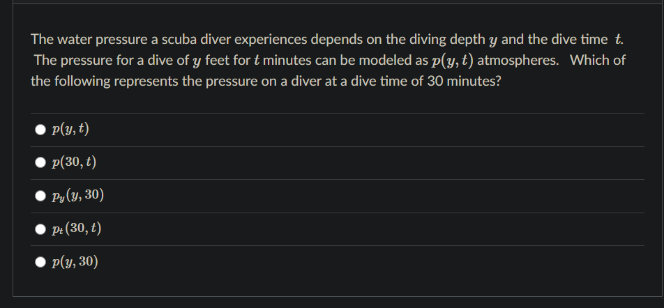 Solved The water pressure a scuba diver experiences depends | Chegg.com