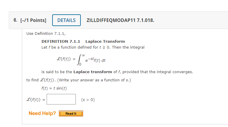 DEFINITION 7.1.1 Laplace Transform Let f be a | Chegg.com