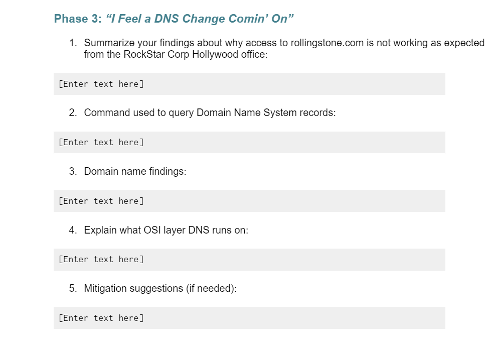 Solved Phase 3: "I Feel a DNS Change Comin" On" 1. Summarize | Chegg.com