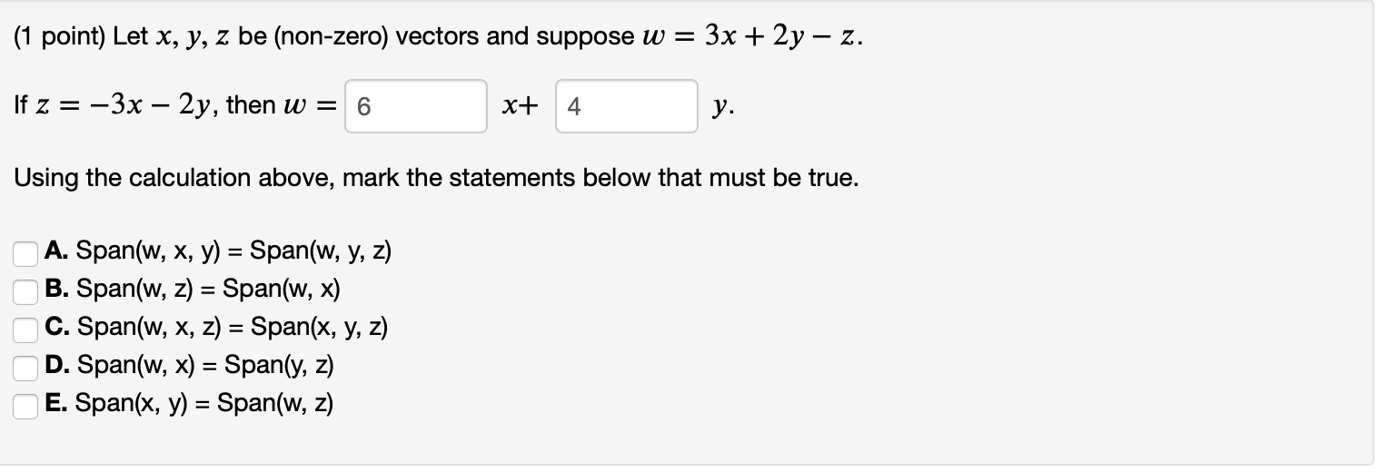 Solved (1 point) Let x, y, z be (non-zero) vectors and | Chegg.com