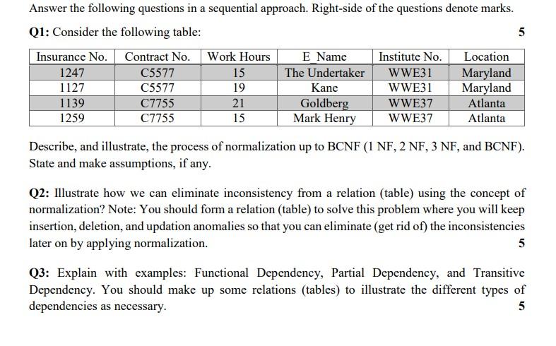 Solved 5 Answer the following questions in a sequential | Chegg.com
