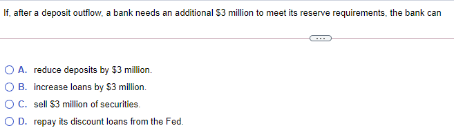 Solved If, after a deposit outflow, a bank needs an | Chegg.com