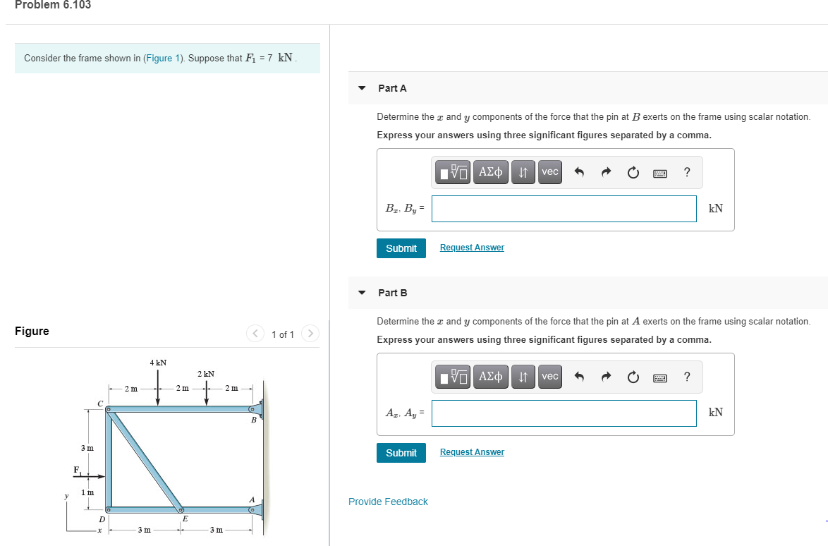 Solved Problem 6.103 Consider the frame shown in (Figure 1). | Chegg.com