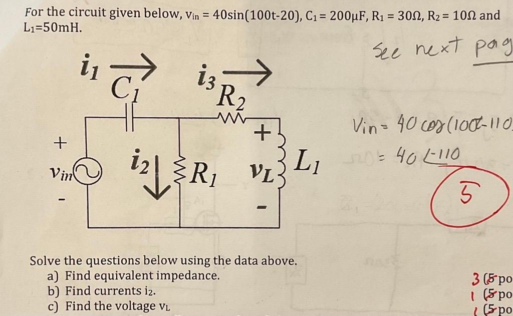 Solved For the circuit given below, vin | Chegg.com