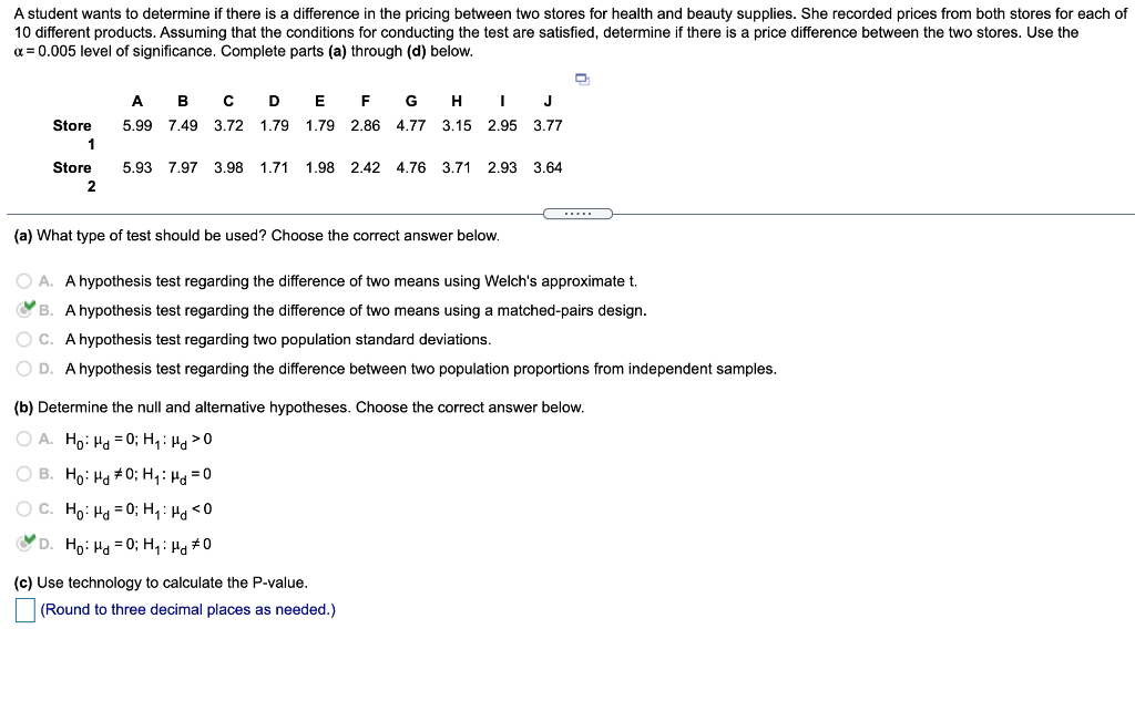 Solved A student wants to determine if there is a difference | Chegg.com