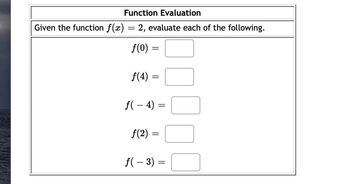 Solved Function Evaluation Given the function f(x) = 2, | Chegg.com