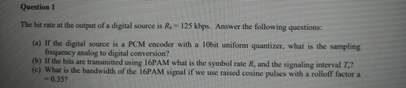 Solved Question 1 The bit rate at the output of a digital | Chegg.com