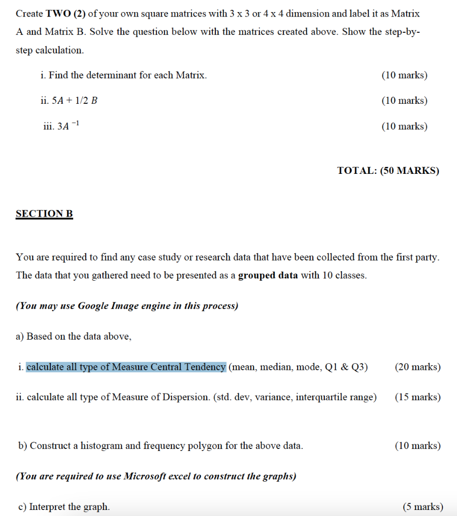 Solved Create TWO (2) of your own square matrices with 3 x 3 | Chegg.com