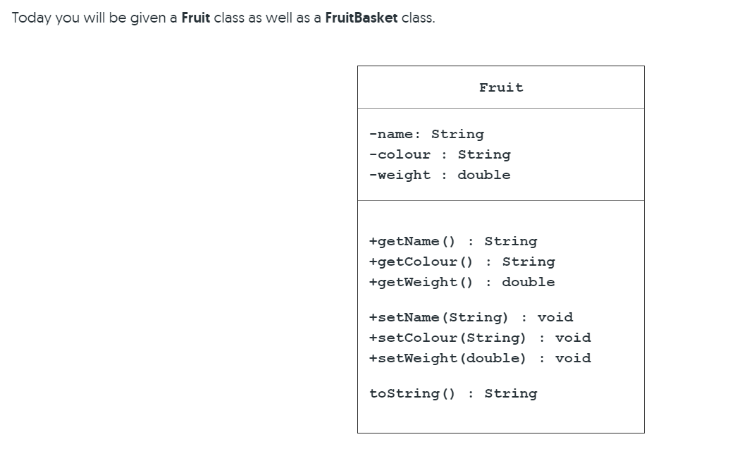 Solved Today you will be given a Fruit class as well as a | Chegg.com