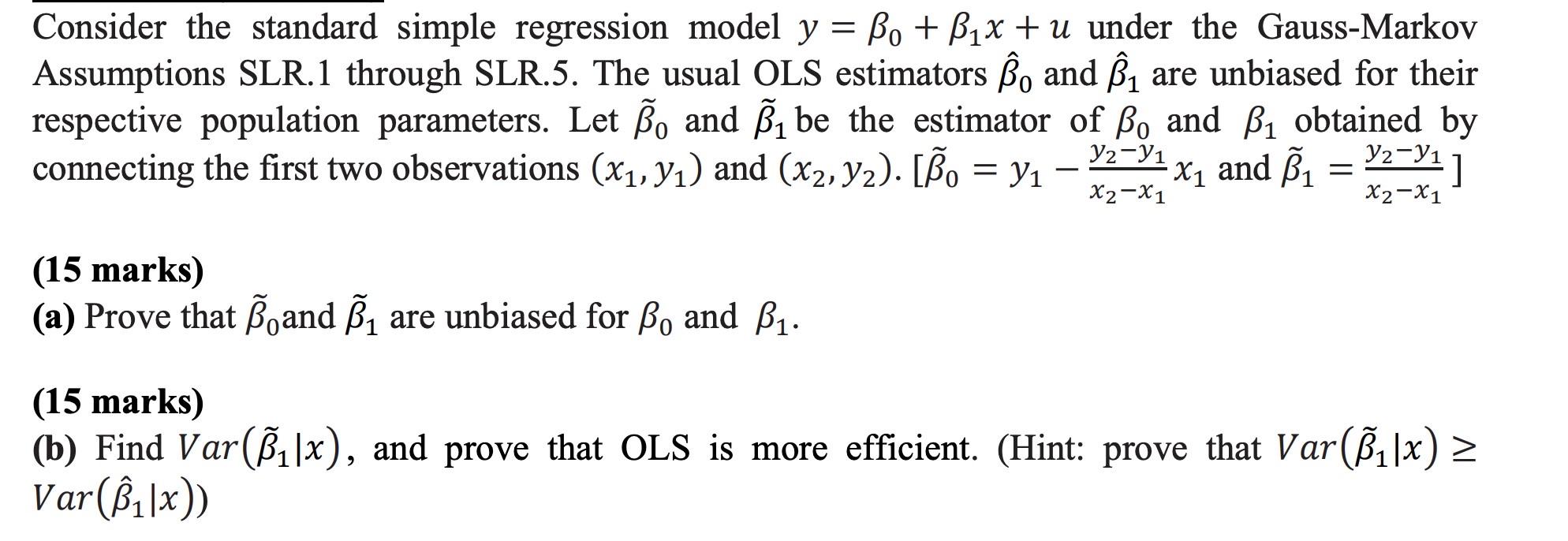 Solved Consider the standard simple regression model | Chegg.com