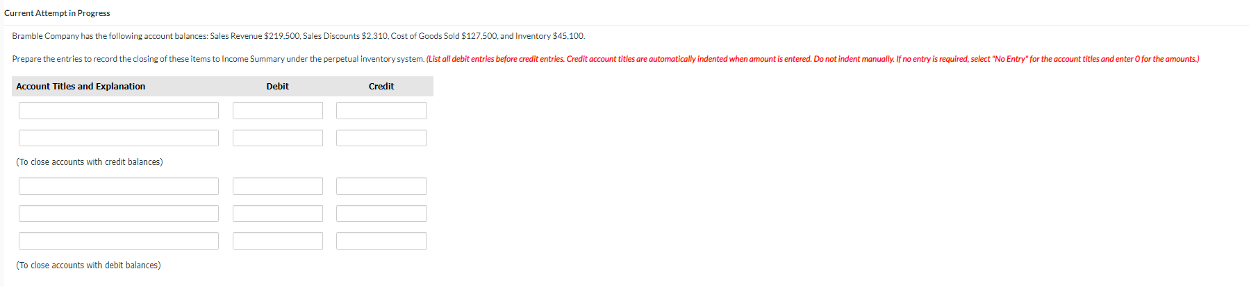 Solved Current Attempt in Progress Account Titles and | Chegg.com