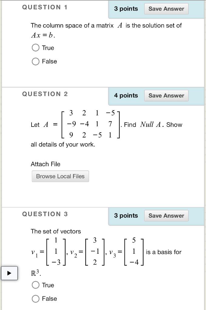 Solved The column space of a matrix A is the solution set of | Chegg.com