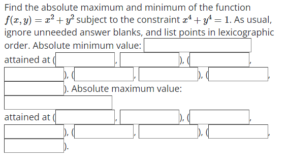 Solved Find the absolute max and min of the function | Chegg.com