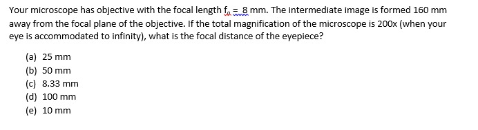 Solved Your microscope has objective with the focal length | Chegg.com