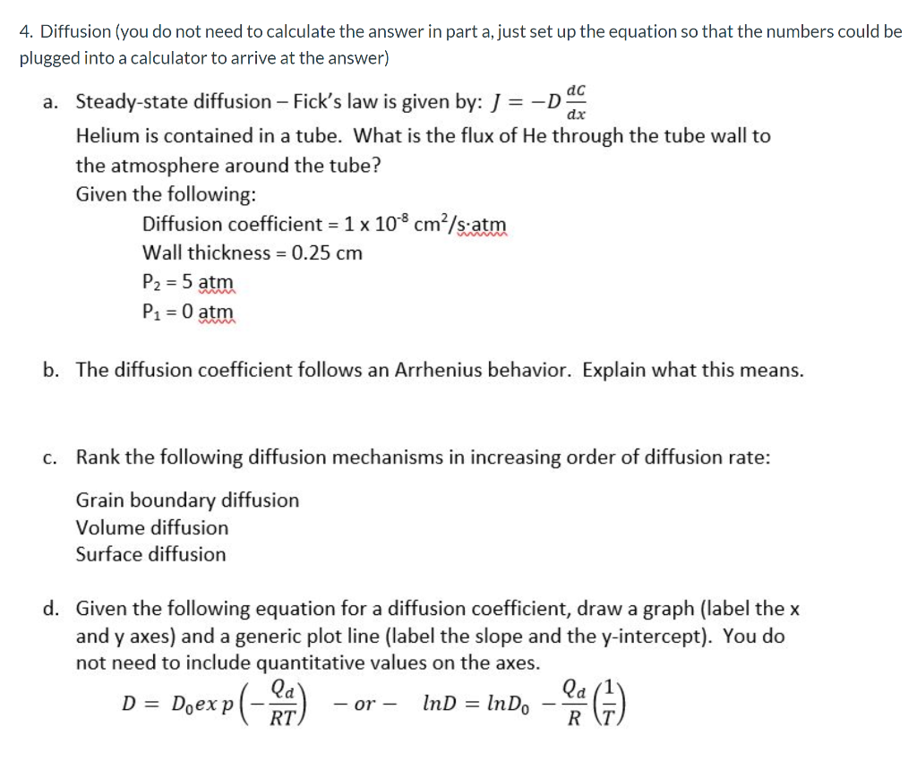 Solved 4. Diffusion (you do not need to calculate the answer | Chegg.com