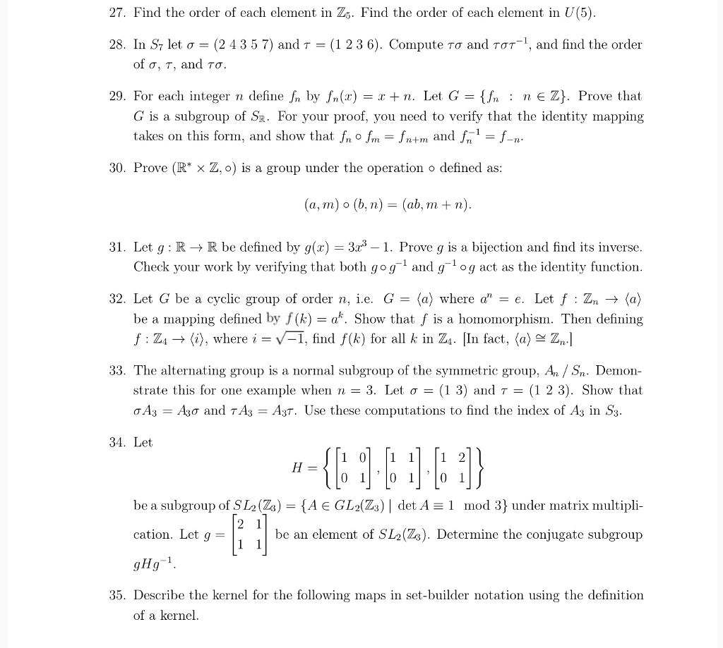 Solved 27. Find the order of each element in Z. Find the | Chegg.com