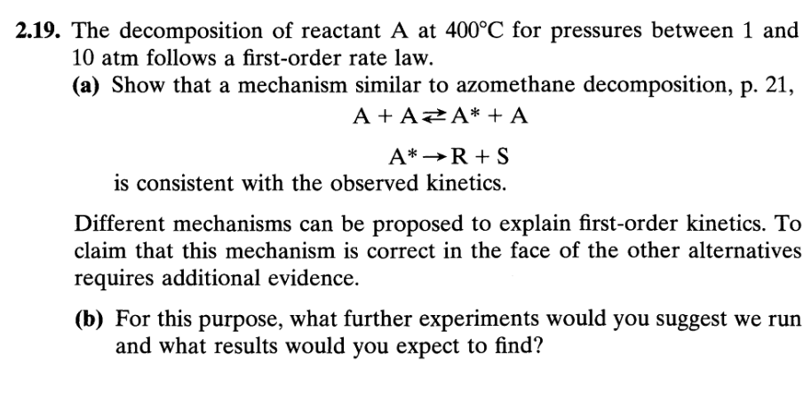 Solved 2.19. The decomposition of reactant A at 400∘C for | Chegg.com