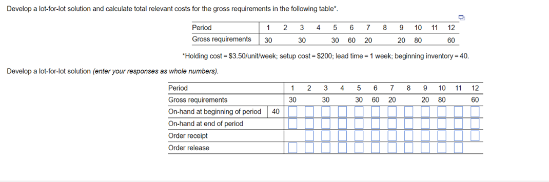 Solved Develop a lot-for-lot solution and calculate total | Chegg.com