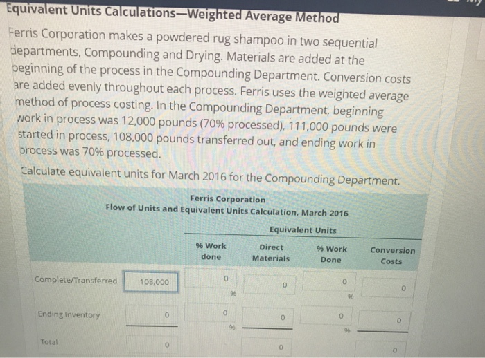 Solved Equivalent Units Calculations-Weighted Average Method | Chegg.com