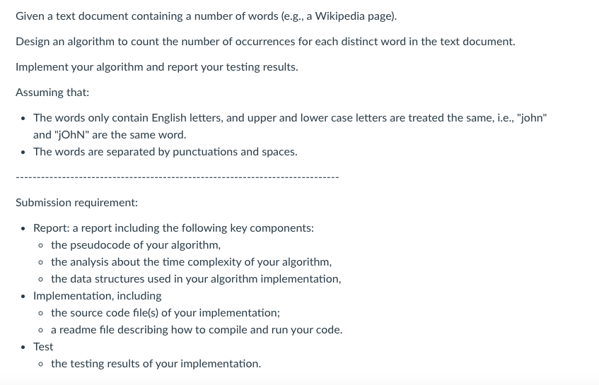Given a text document containing a number of words | Chegg.com