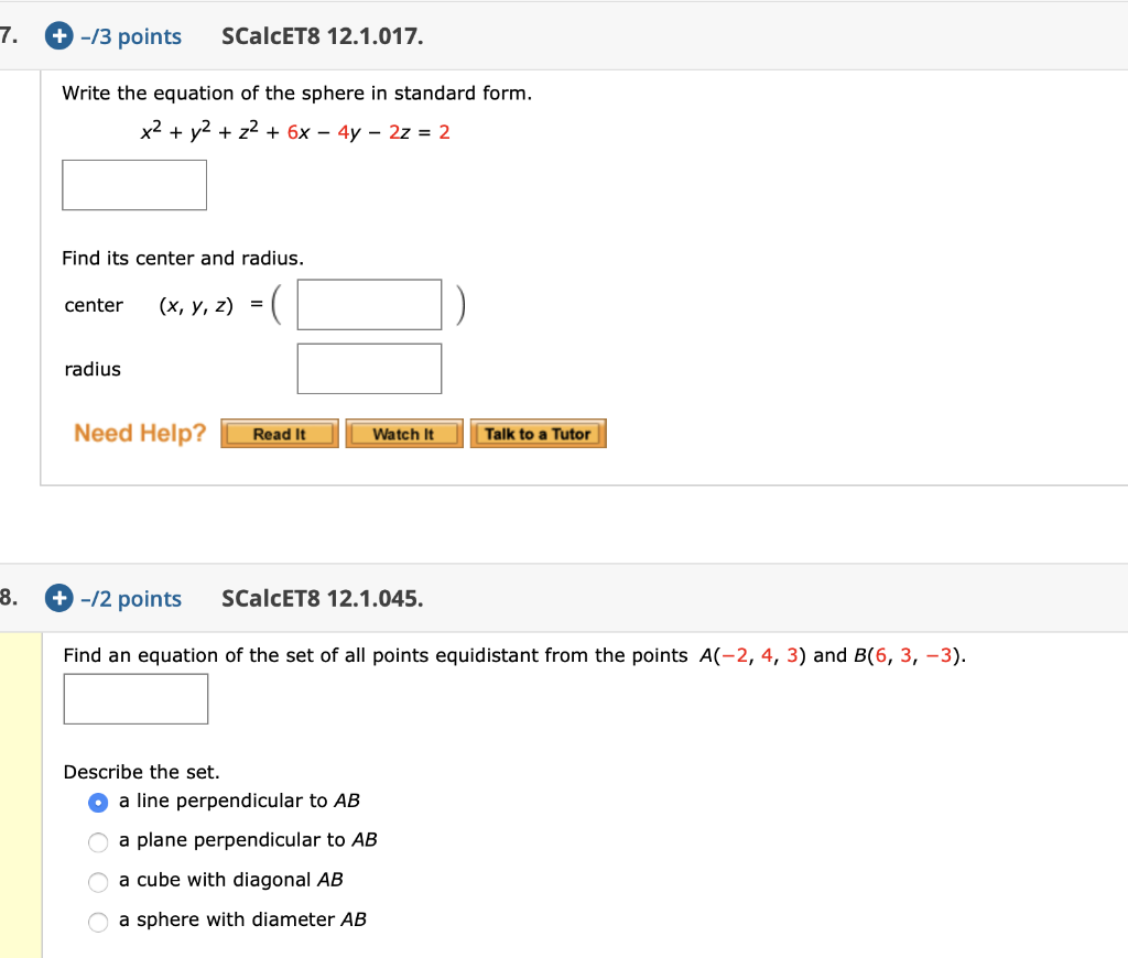 Solved 7. + -13 points SCalcET8 12.1.017. Write the equation | Chegg.com