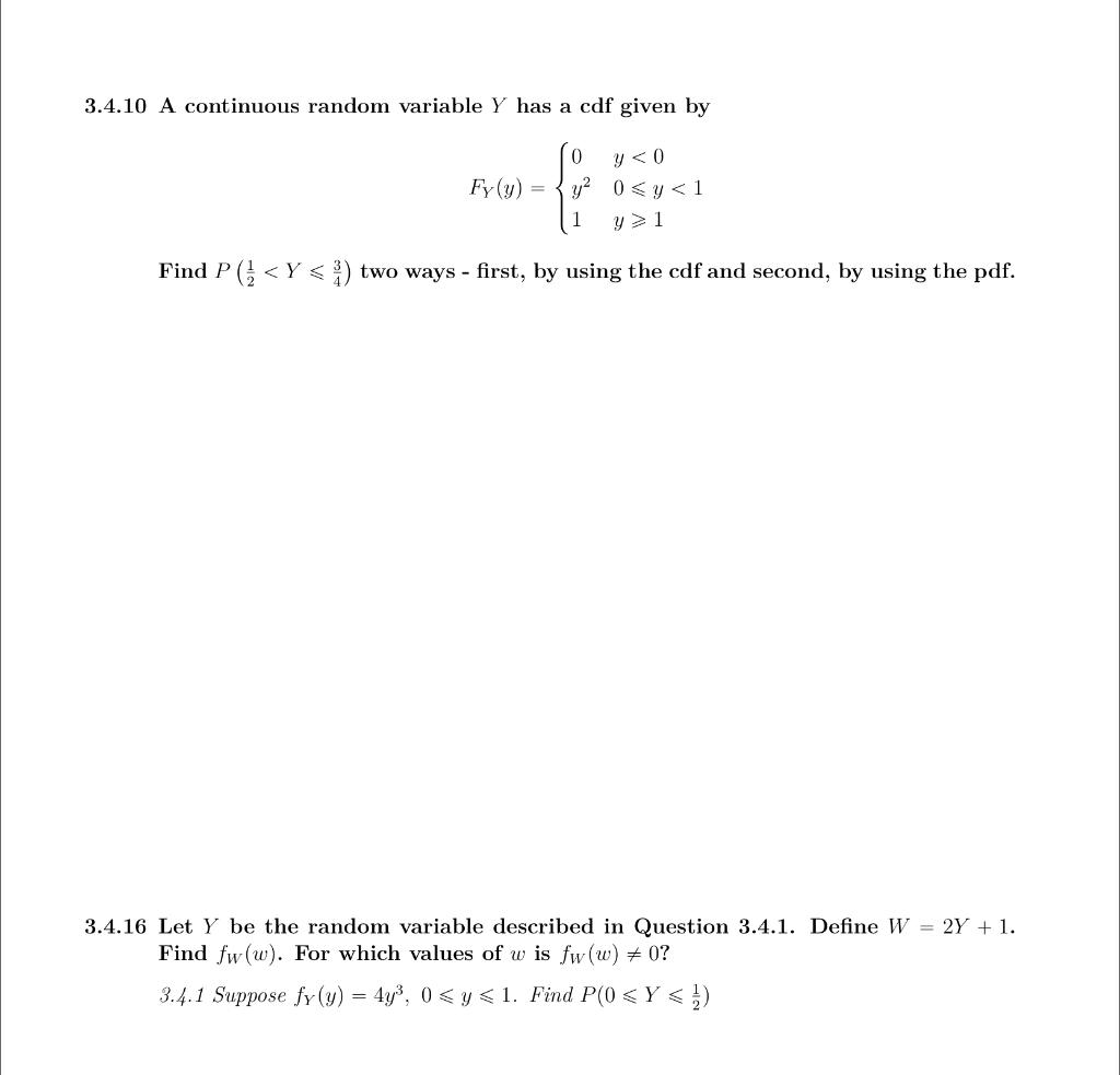 Solved 3.4.10 A continuous random variable Y has a cdf given | Chegg.com