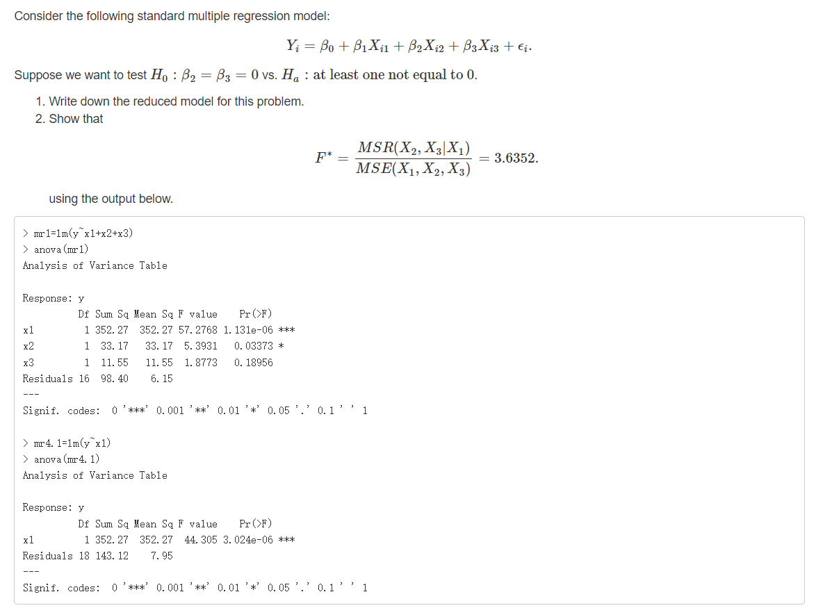 Solved Consider the following standard multiple regression | Chegg.com