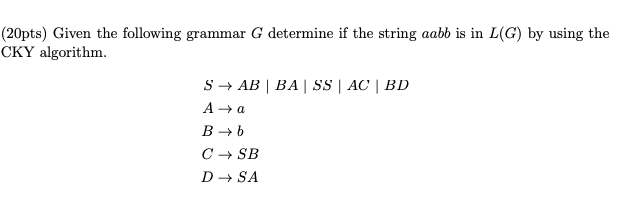 Solved (20pts) Given the following grammar G determine if | Chegg.com