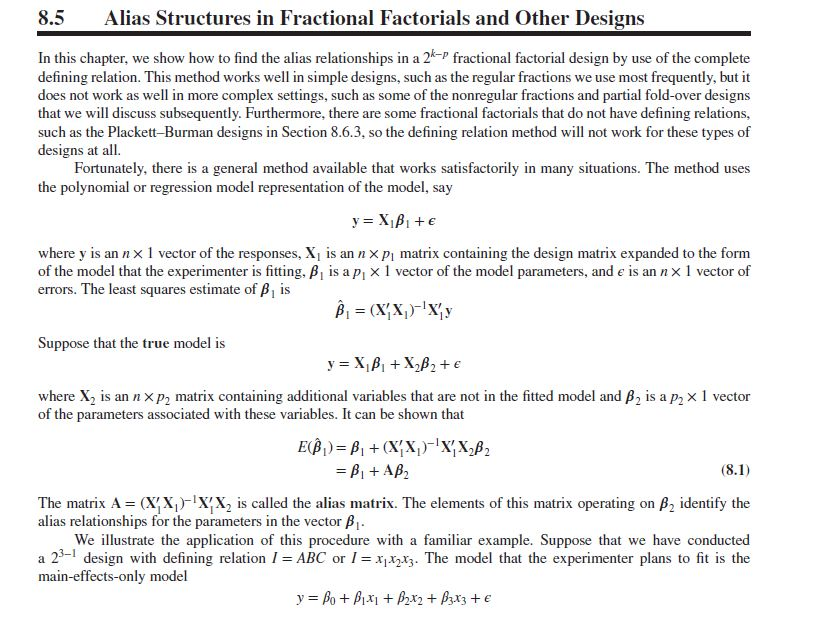 8.5 Alias Structures in Fractional Factorials and | Chegg.com