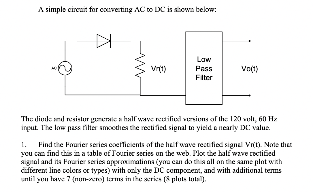 Solved A simple circuit for converting AC to DC is shown | Chegg.com