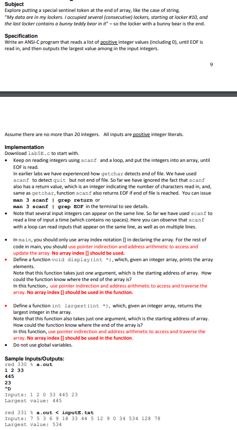Solved lab5E.c file includes: /* Passing an array to a | Chegg.com