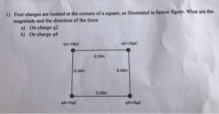 Solved Four charges are located at the corners of a square, | Chegg.com