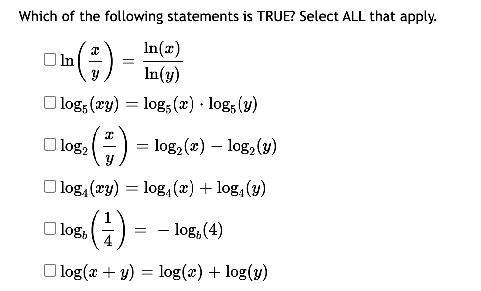 Solved Which of the following statements is TRUE? Select ALL | Chegg.com