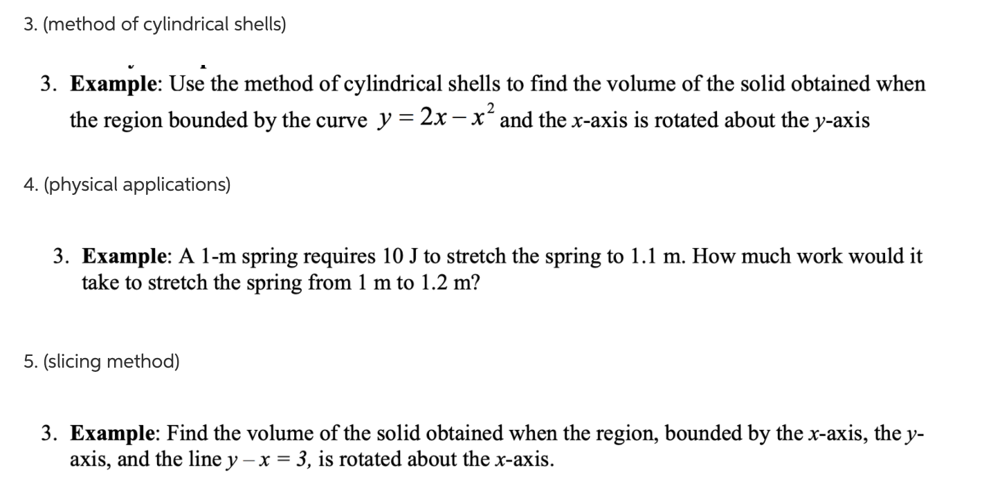 Solved 3. (method of cylindrical shells) 3. Example: Use the | Chegg.com