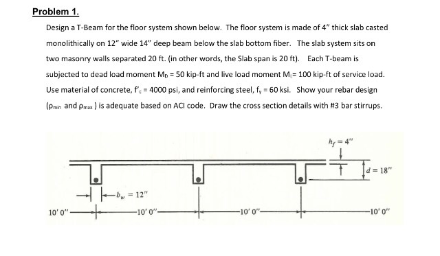 Solved Design a T-Beam for the floor system shown below. The | Chegg.com Solved Design a T-Beam for the floor system shown below. The | Chegg.com