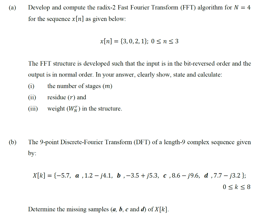 Solved (a) Develop and compute the radix-2 Fast Fourier | Chegg.com