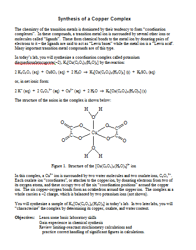 Solved Synthesis of a Copper Complex The chemistry of the | Chegg.com