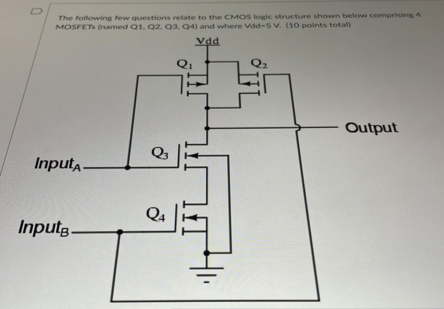 Solved The following few questions relate to the CMOS logic | Chegg.com