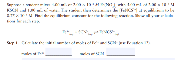Solved Suppose a student mixes 4.00 mL of 2.00 x 10-3 M | Chegg.com