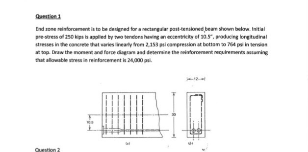 Question 1 End zone reinforcement is to be designed | Chegg.com