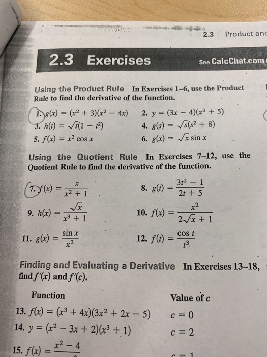 Solved 2.3 Product and 2.3 Exercises See CalcChat.comt Using | Chegg.com