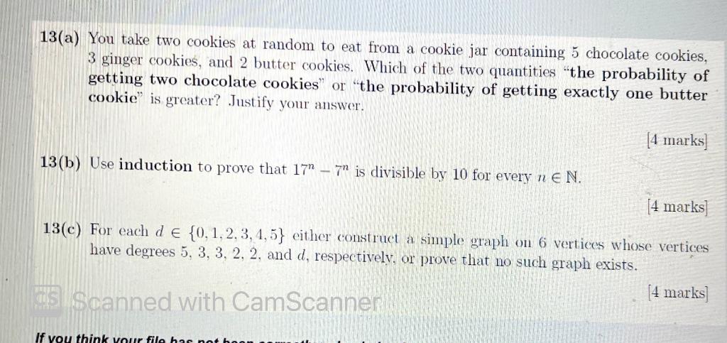 Solved 13(a) You take two cookies at random to eat from a | Chegg.com