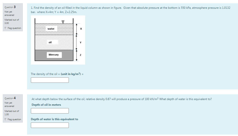 Solved Question 3 1. Find the density of an oil filled in | Chegg.com